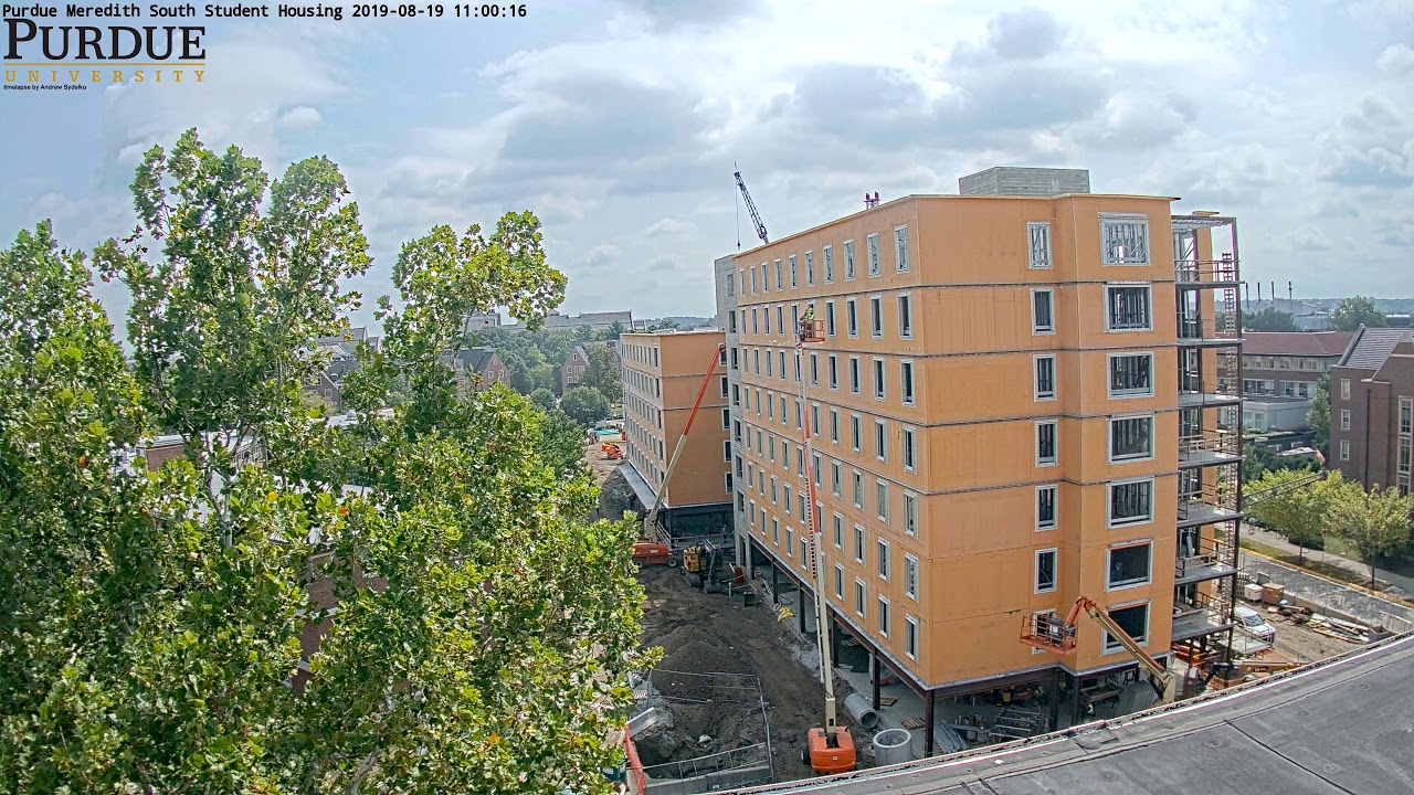 Purdue Meredith South Residence Hall time lapse view from Earhart Hall ...