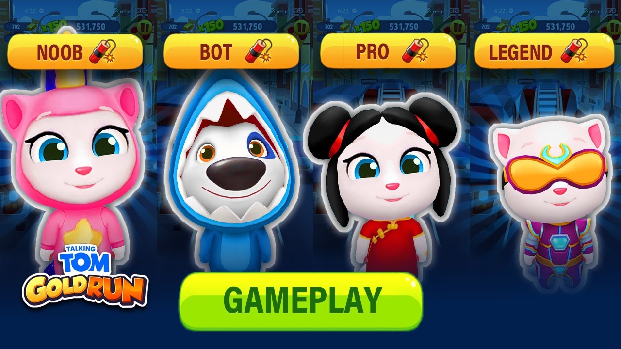 Talking Tom gold run NOOB vs BOT vs PRO vs LEGEND - YouTube