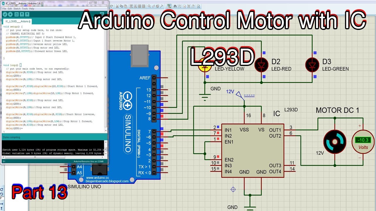 Arduino Control motor 1 forward and Reverse with IC L293D.Part 13 ...