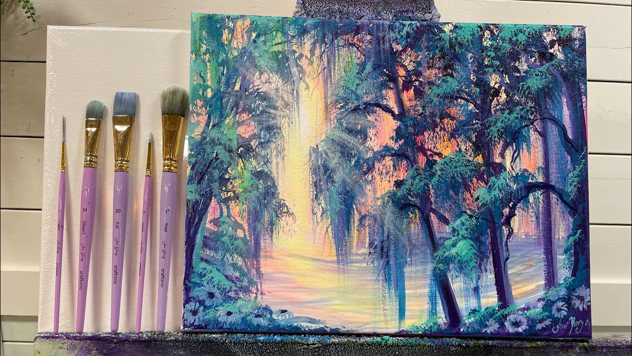 How To Paint A pretty Forest Landscape For Beginners - YouTube