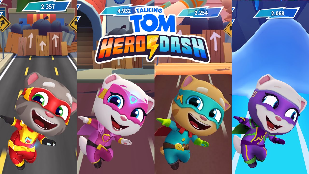 Talking Tom Hero Dash Talking Tom VS Talking Angela VS Talking Ginger ...