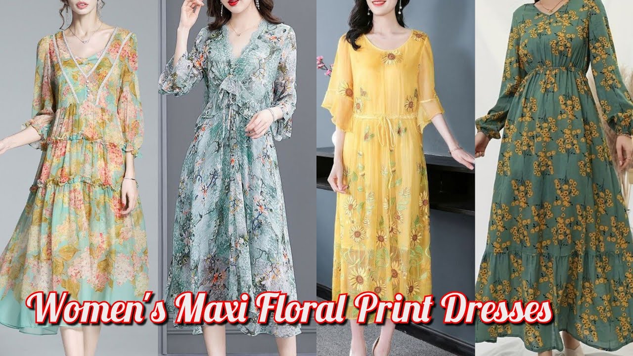 women maxi dresses New Women's Floral Print Chiffon Long Maxi Dress ...