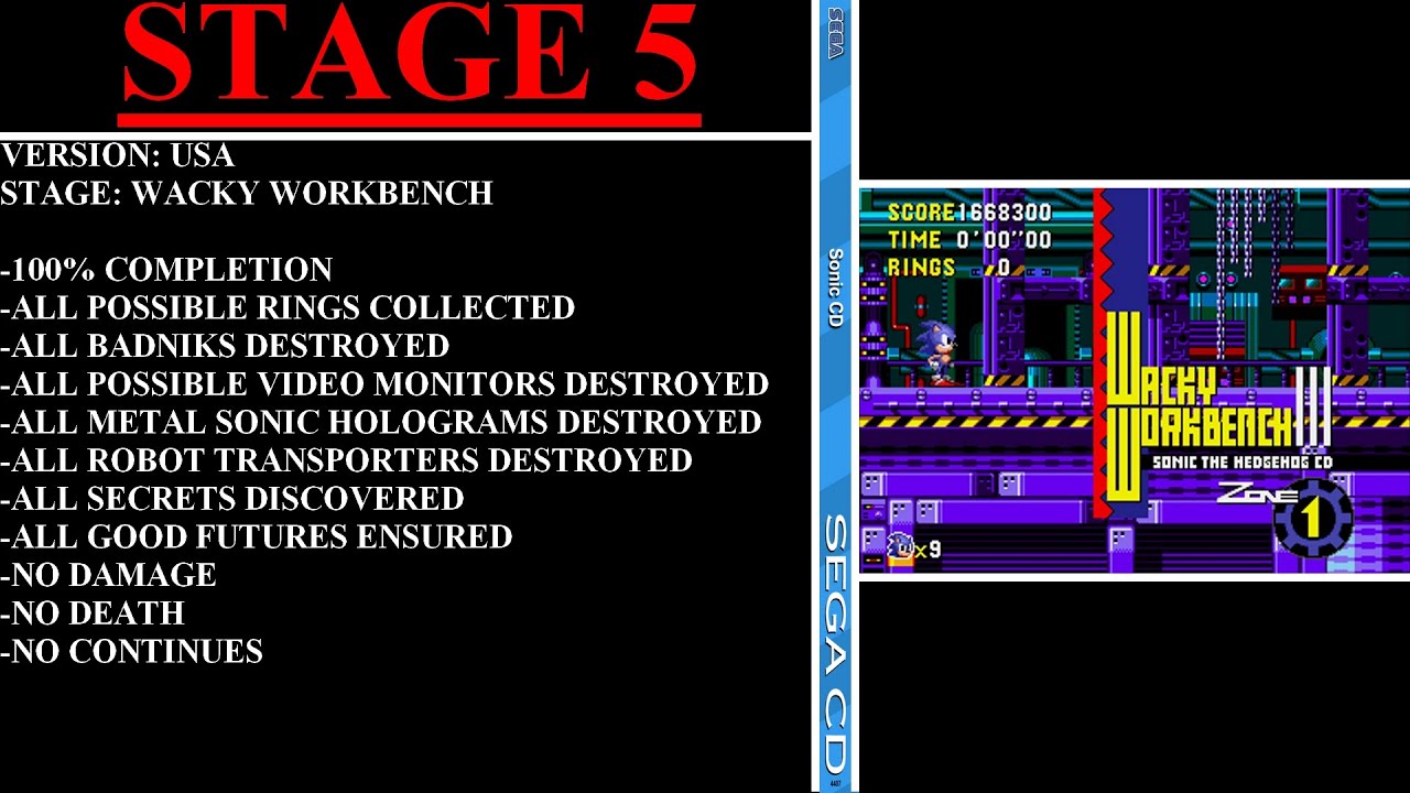 Sonic CD [USA] (Sega CD) - (Stage 5 - Wacky Workbench | 100% Completion ...