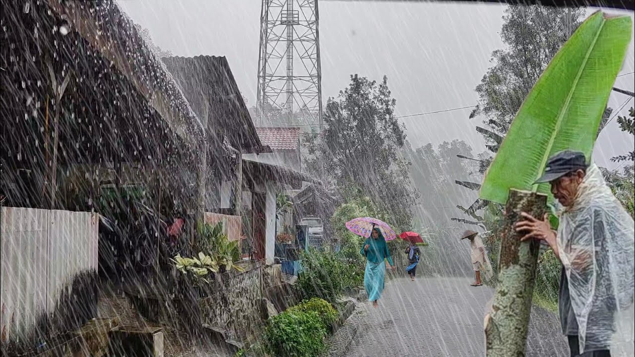 Walking in heavy rain strong winds, thunderstorms and keep sounding don't stop, rain sounds to ...