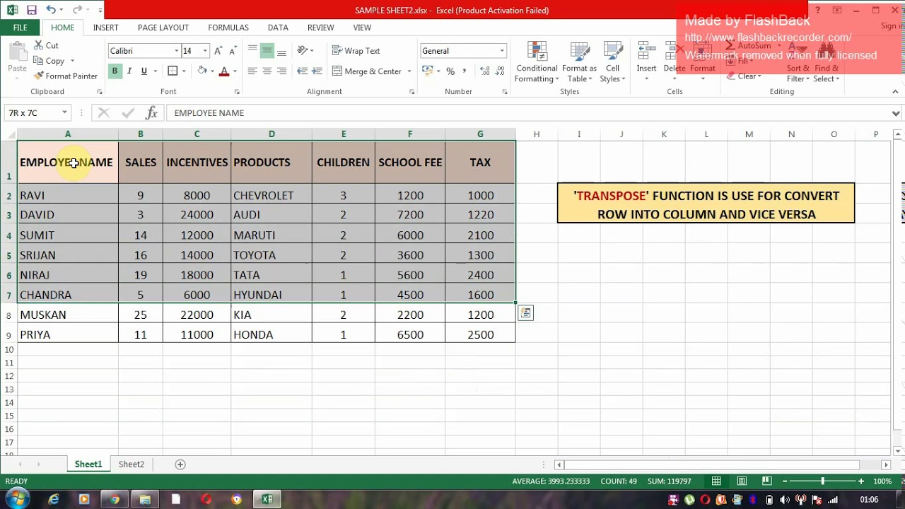 TRANSPOSE AND DATE INSERT IN EXCEL. - YouTube
