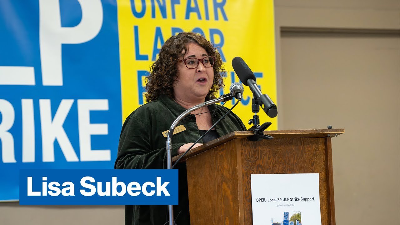 Lisa Subeck speaks at OPEIU Local 39’s Ready to Strike press conference ...