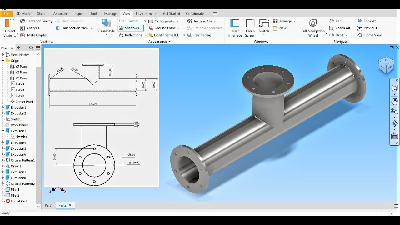 Tutorial Cara Membuat Pipa Menggunakan Autodesk Inventor - YouTube