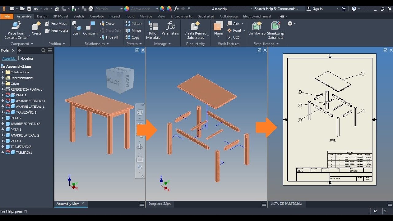 MESA DE MADERA_LISTA DE PARTES_INVENTOR - YouTube