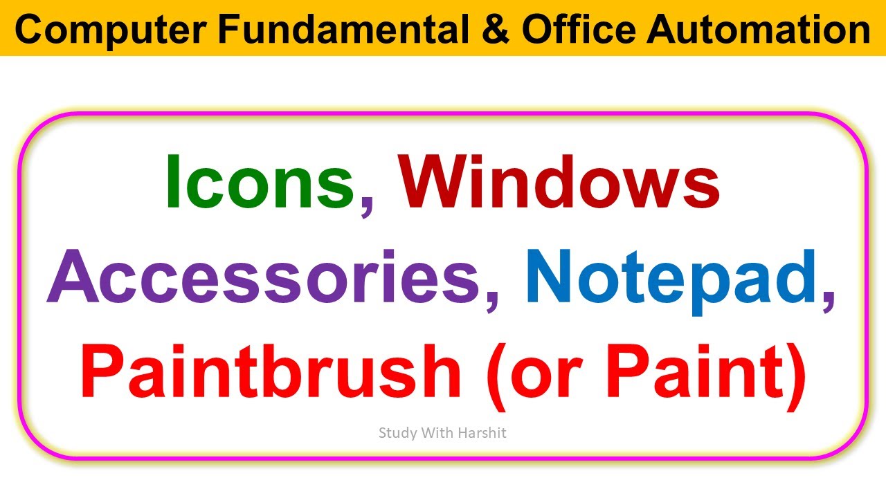 Icons, Windows Accessories, Notepad | Paintbrush | Computer Fundamental ...