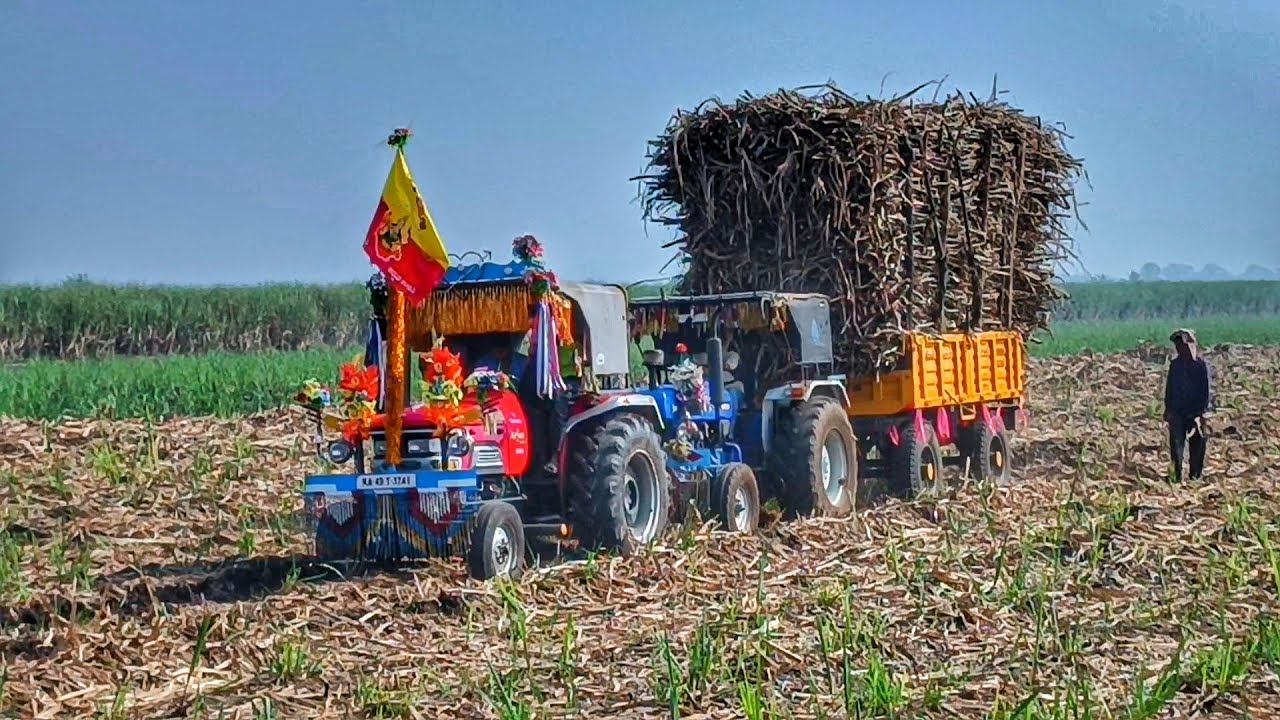 #mahindra #tractor mahindra 555 tractor pulling sugarcane trolley ...