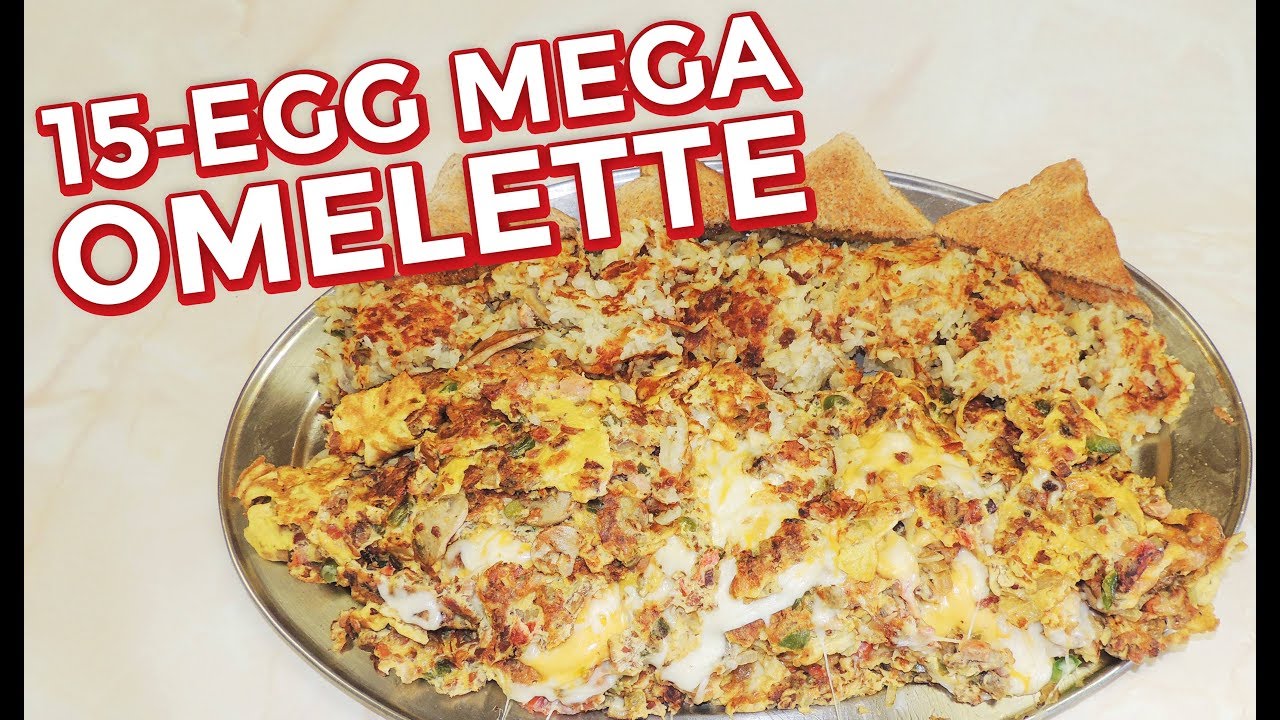 15-Egg Mega Breakfast Omelette Challenge w/ Hash Browns and ...