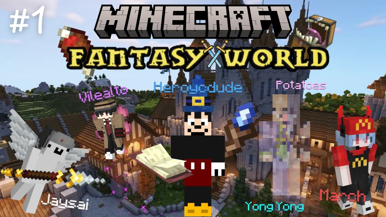 FIRST TIME PLAYING A FANTASY WORLD IN MINECRAFT w/Friends | Minecraft ...