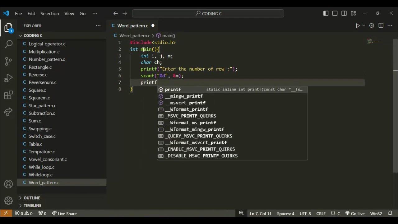 Words pattern in c programming - YouTube