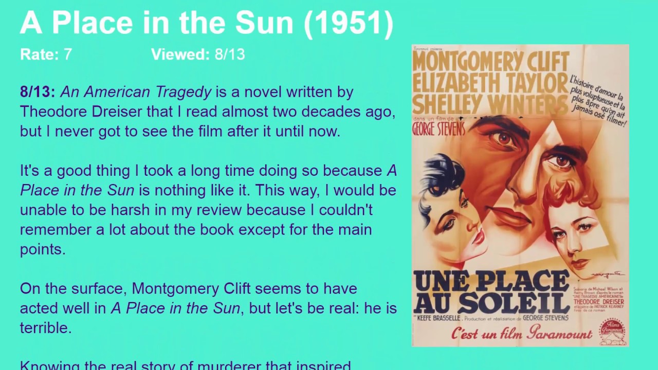 Movie Review: A Place in the Sun (1951) [HD] - YouTube