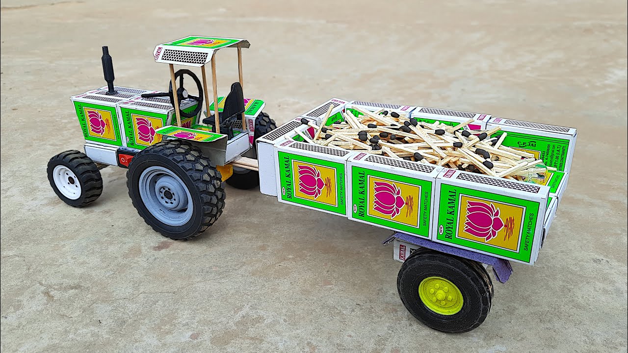 How to make MATCHBOX tractor with Trolley - DC motor Tractor Diy - YouTube