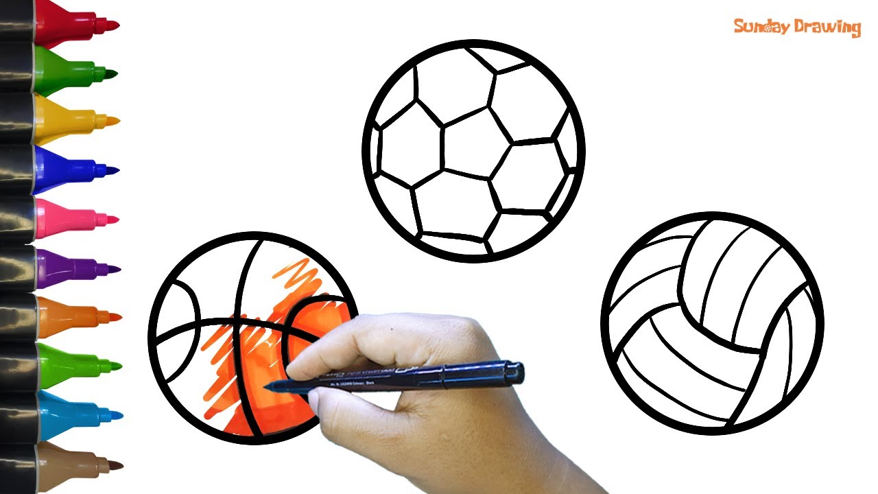 Menggambar dan Mewarnai Bola Olah Raga untuk Anak & Balita | Step By ...