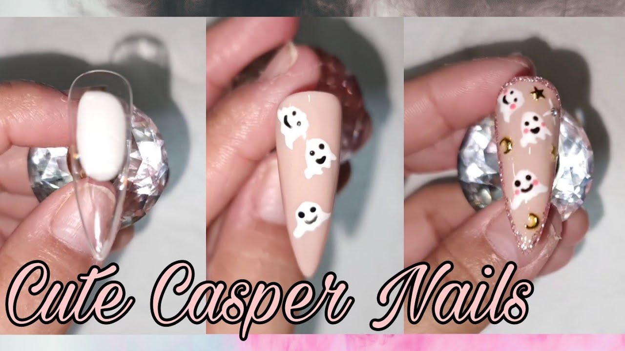 Holloween Glam Nail | Holloween Nail | How to Make Cute Casper Ghost on ...