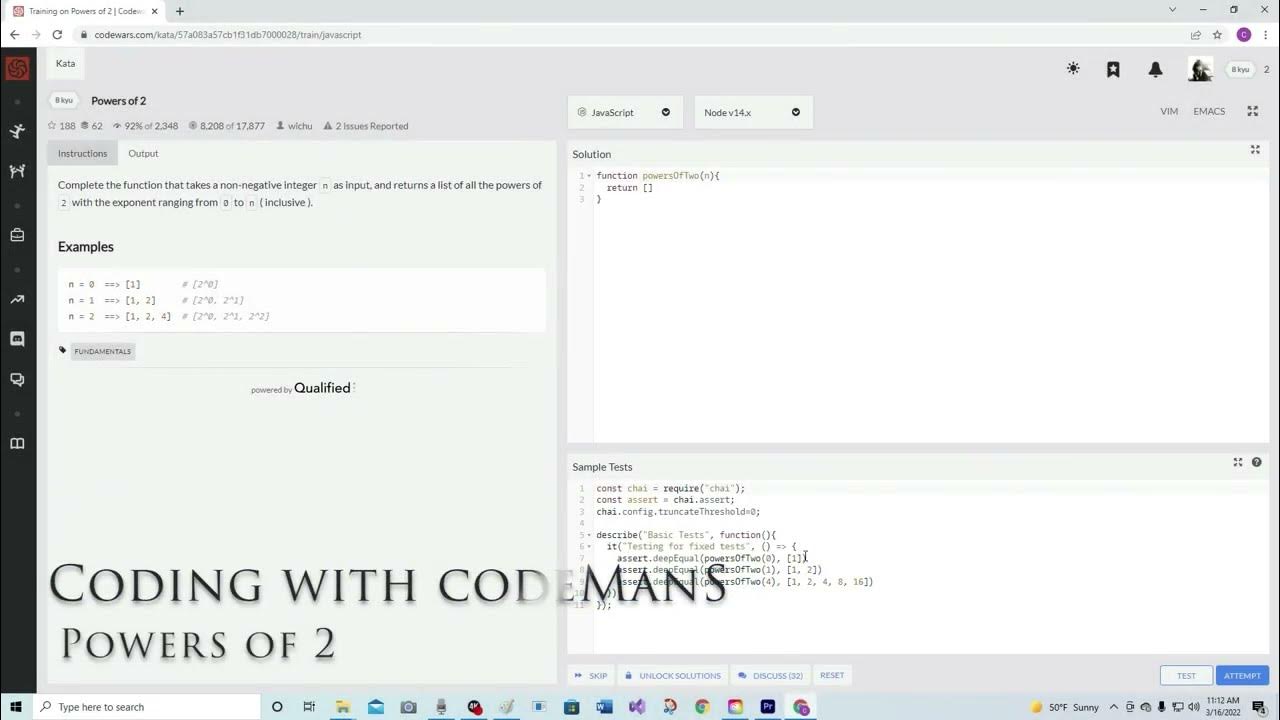 Archived Codewars 8 Kyu Powers Of 2 Javascript Youtube