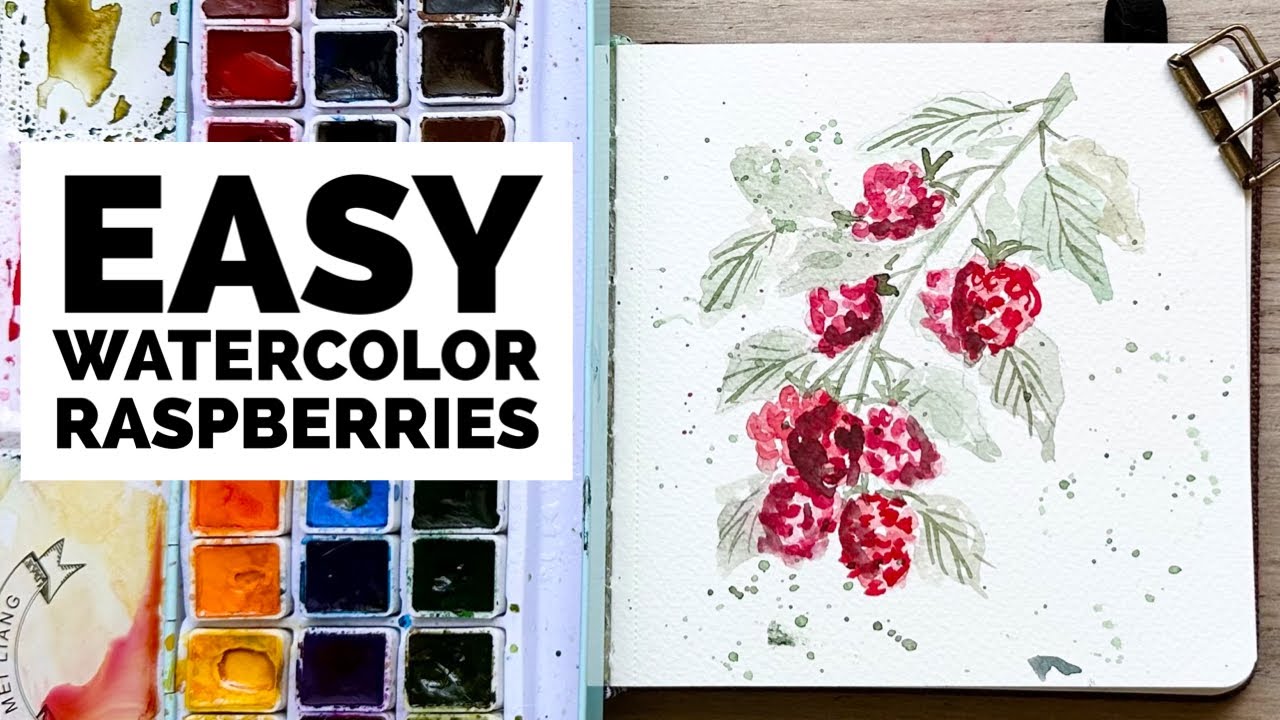 How to paint easy watercolor raspberries for beginners - YouTube