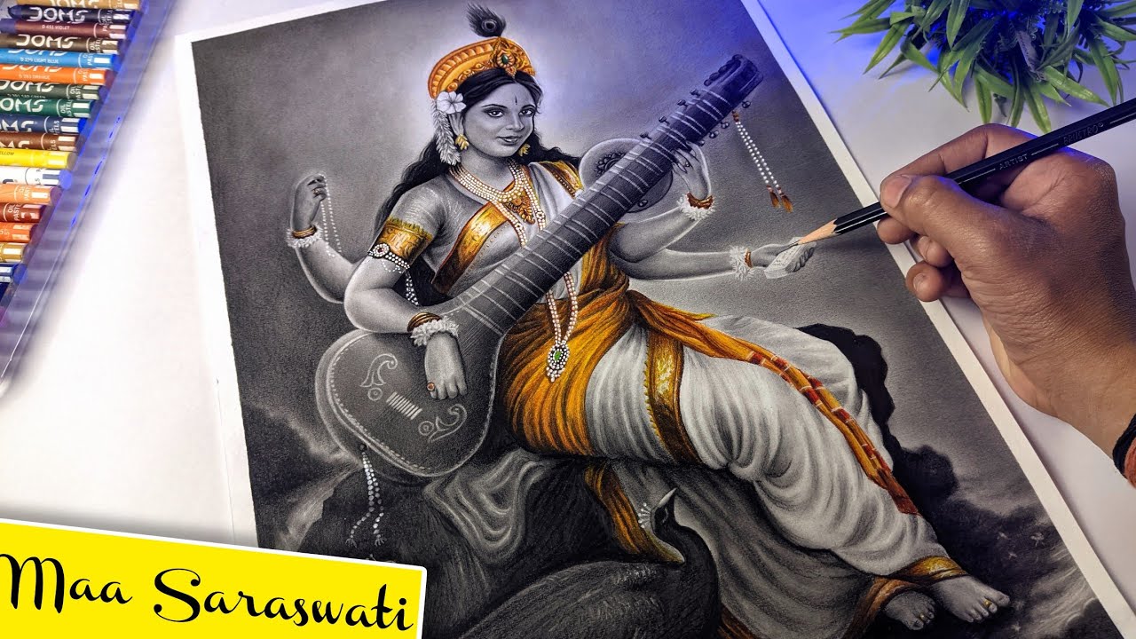 Drawing Maa Saraswati 🙏 | Unique Style @NishantkumarArts - YouTube