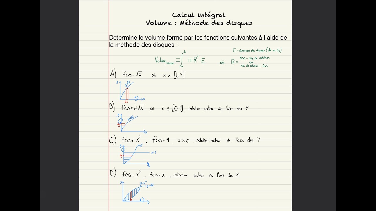 Volume de révolution par la méthodes des disques, calcul intégral - YouTube