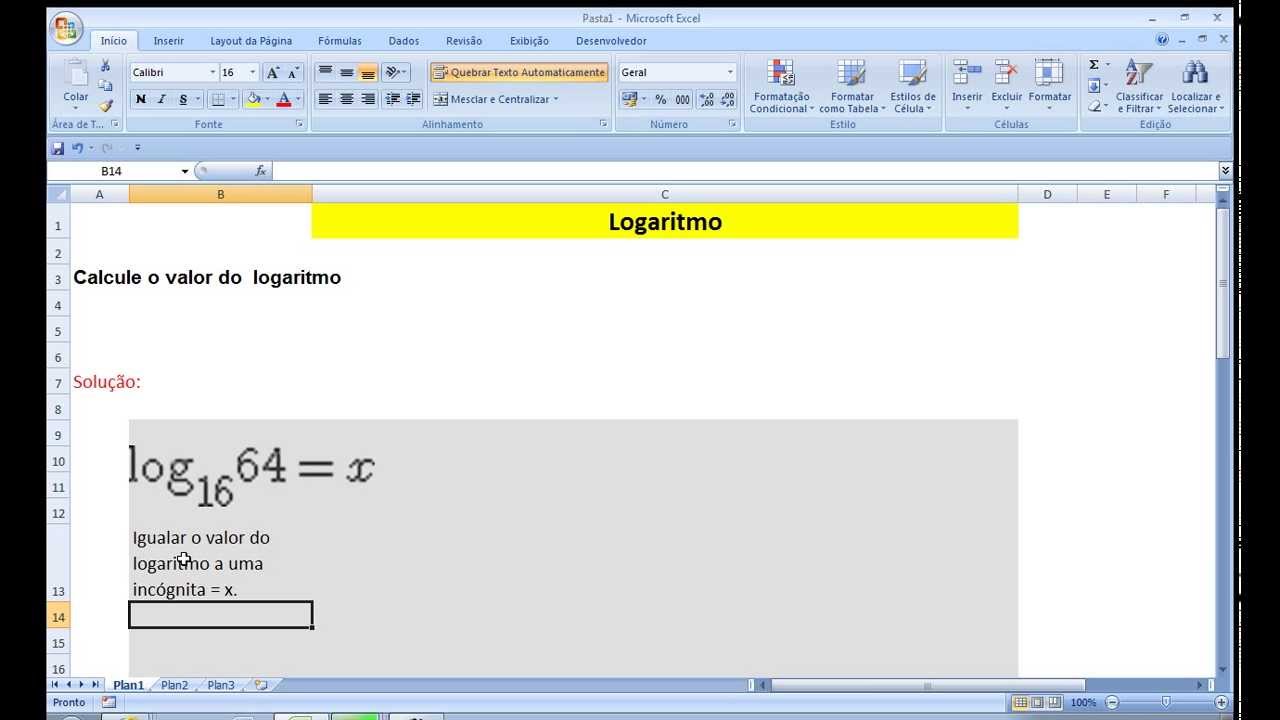 Curso de Excel e Matemática Logaritmo Função LOG() Exponencial Concurso ...
