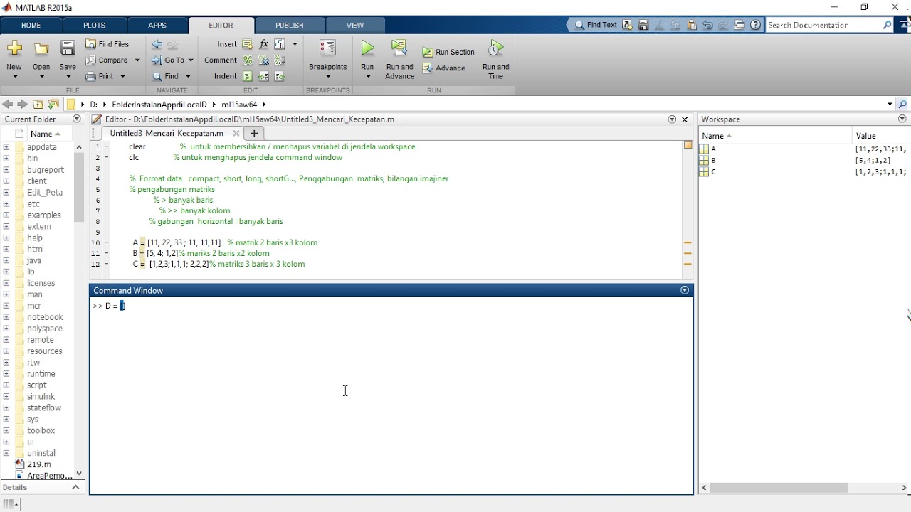 Matlab 5 Merubah Format,Menggabungkan Matrik,Mengoperasikan Bilangan ...