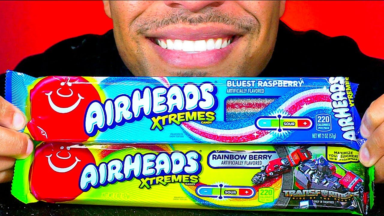 ASMR AIRHEADS CANDY XTREMES RAINBOW BLUE RASPBERRY FLAVORS *CHEWY ...