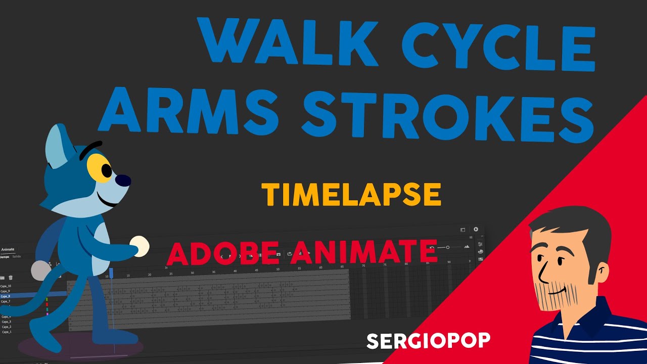 Walk cycle Adobe Animate, arms strokes. - YouTube