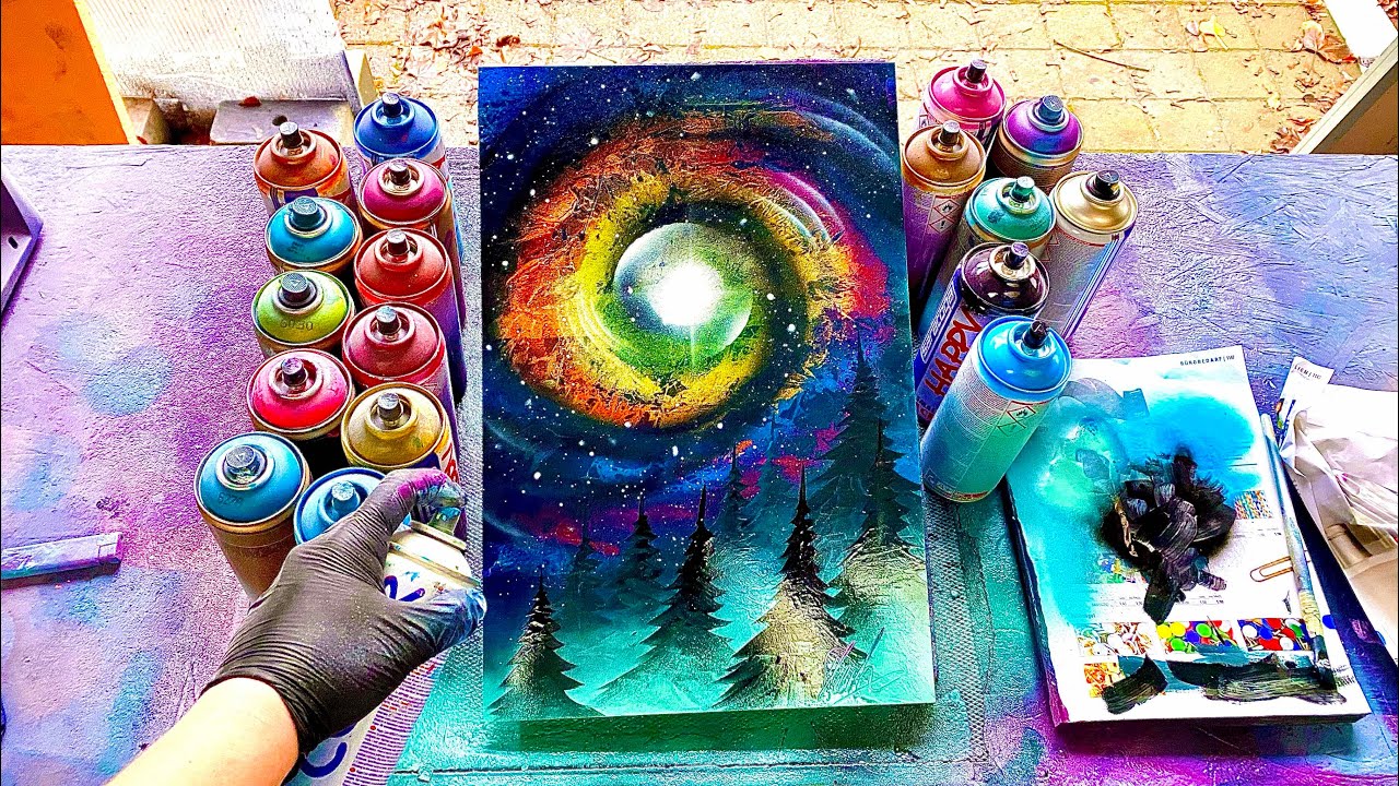 Rainbow Nebula over the Forest SPRAY PAINT ART by Skech - YouTube