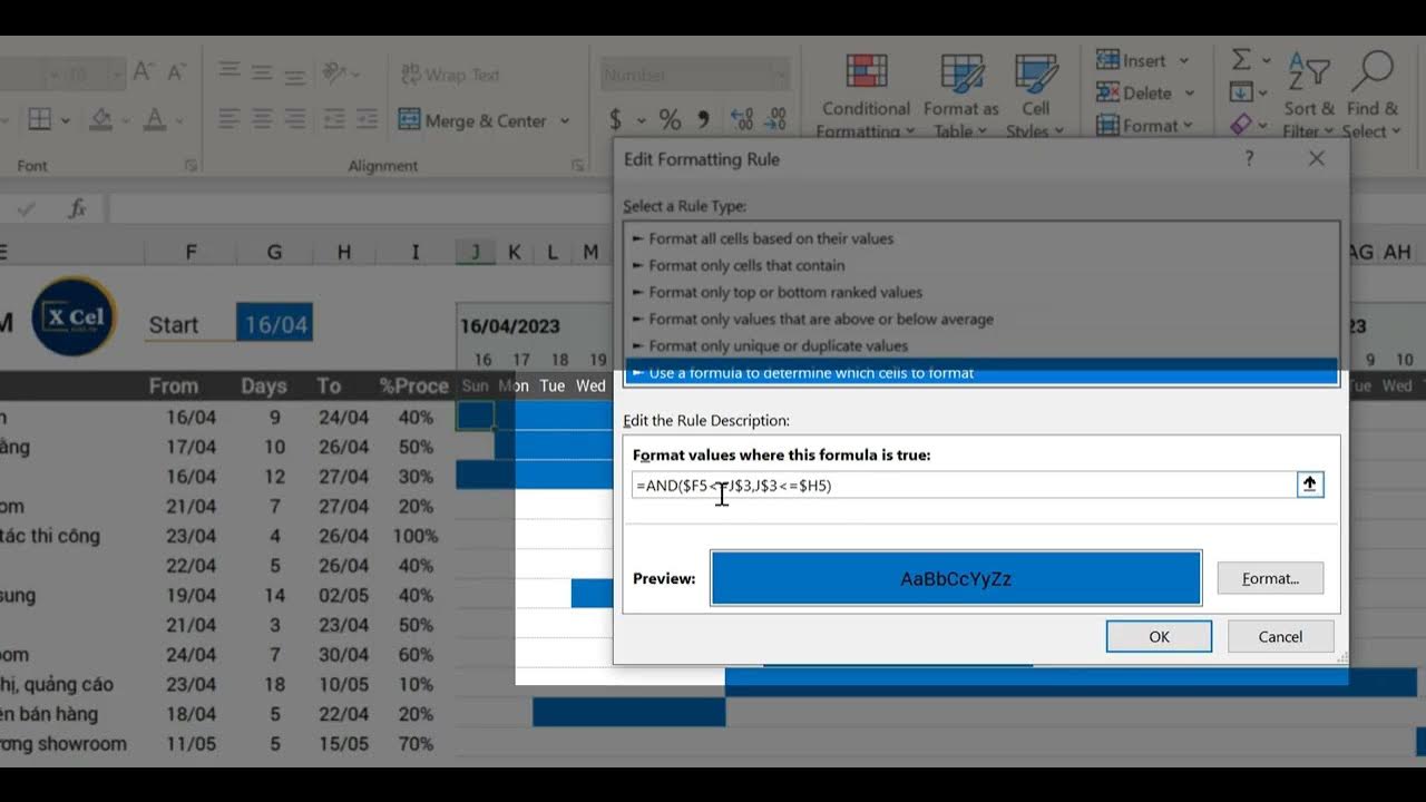 [Xcel Demo] Quản lý timeline dự án ganttchart bằng conditional formatting - YouTube