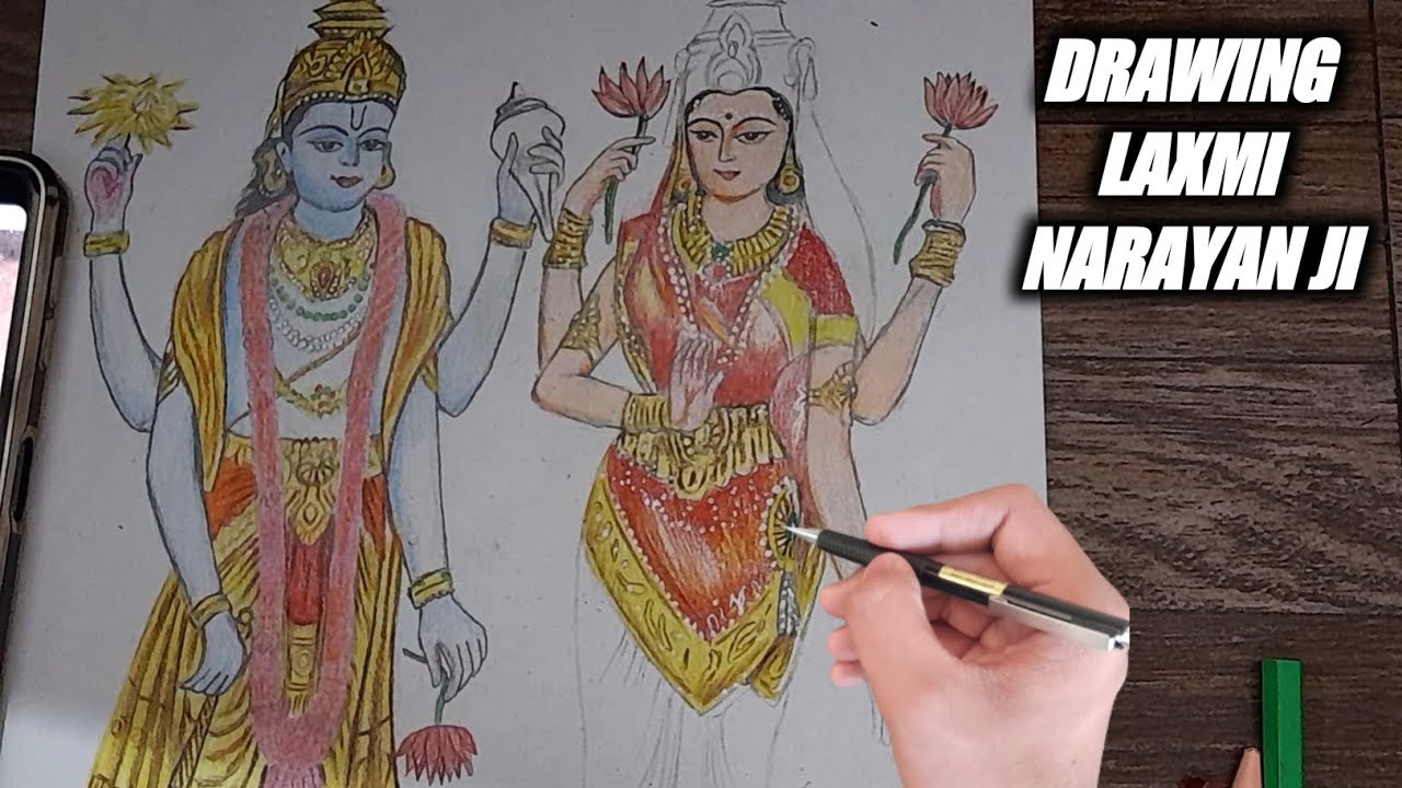 Drawing Laxmi Narayan ji🙏|| How to draw Vishnu ji and Laxmi ji ️ - YouTube