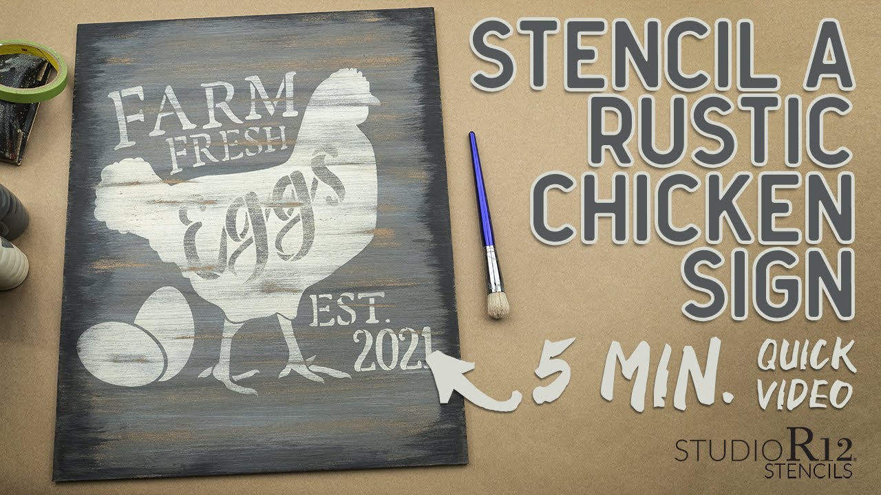 How to Stencil a Rustic Chicken Wood Sign - YouTube
