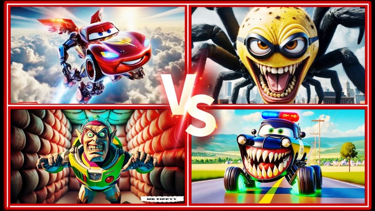McQueen'S Transformers vs Minions Spider Exe vs Buzz Lightyear exe vs ...