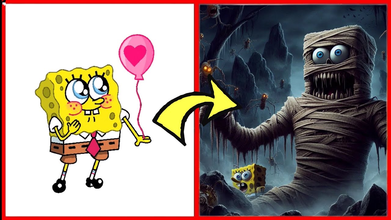 SpongeBob SquarePants as Scary Mummy(Part-2)😰- All Characters - YouTube