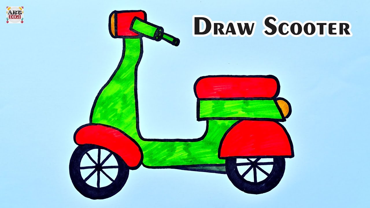 How To Draw Scooter | easy step by step drawing - YouTube