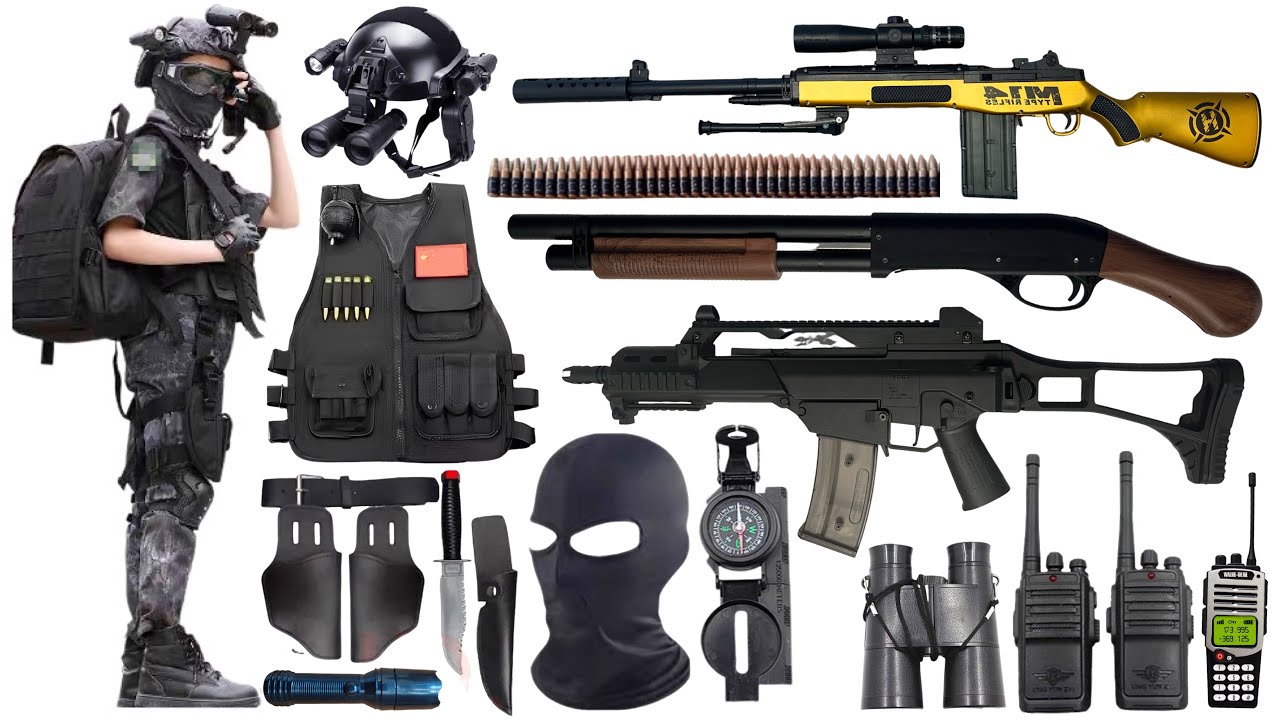Unboxing special police weapon toy gun set, G36 assault rifle, M14 ...