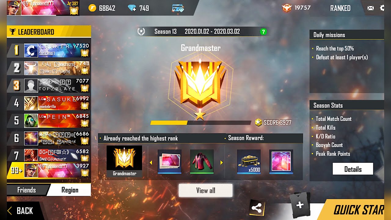 Free fire Gran Master ! Highlight! 4000 points ! #FREEFIRE #費爾南德茲 - YouTube