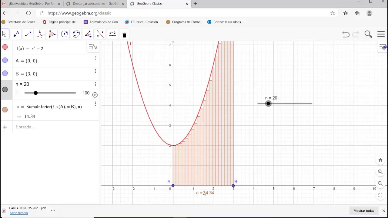 5. Uso de GeoGebra para aproximar el área de una función de segundo ...