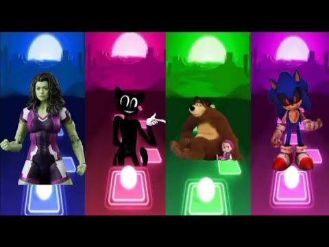 She Hulk🆚 Cartoon cat 🆚Masha and Bear🆚 Sonic EXE 🎵 TILES HOP