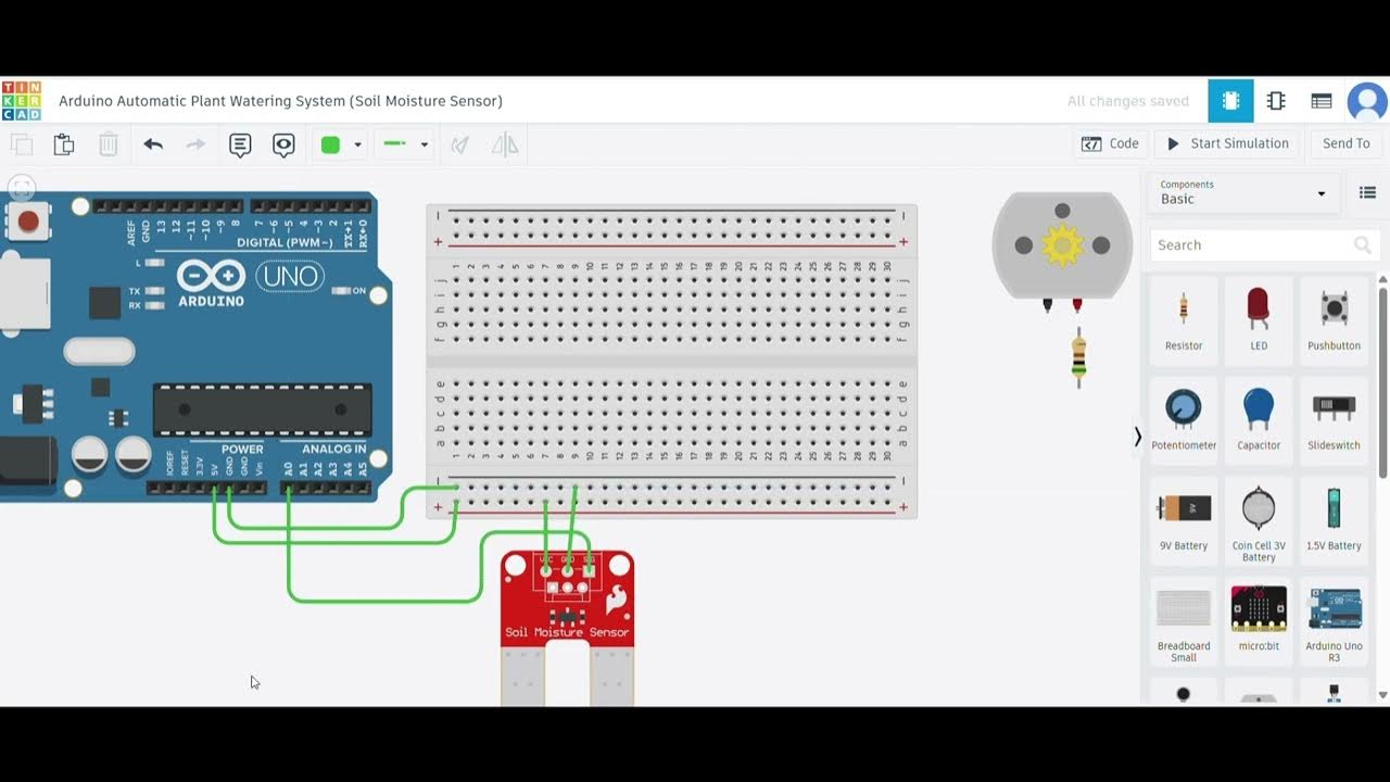 Arduino Automatic Plant Watering System |Soil Moisture Sensor, LED, and Motor (Tinkercad ...