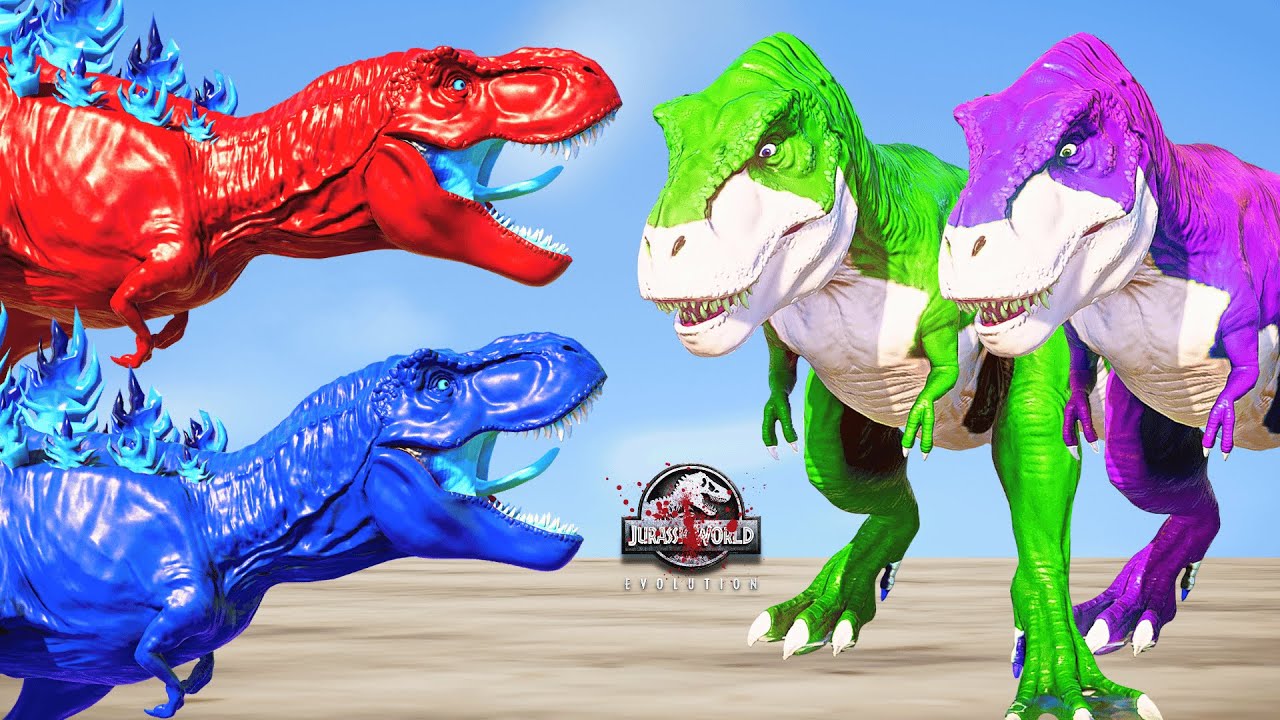 Blue & Red Godzilla Tyrannosaurus Rex vs Pink & Green T-Rex Dinosaurs ...