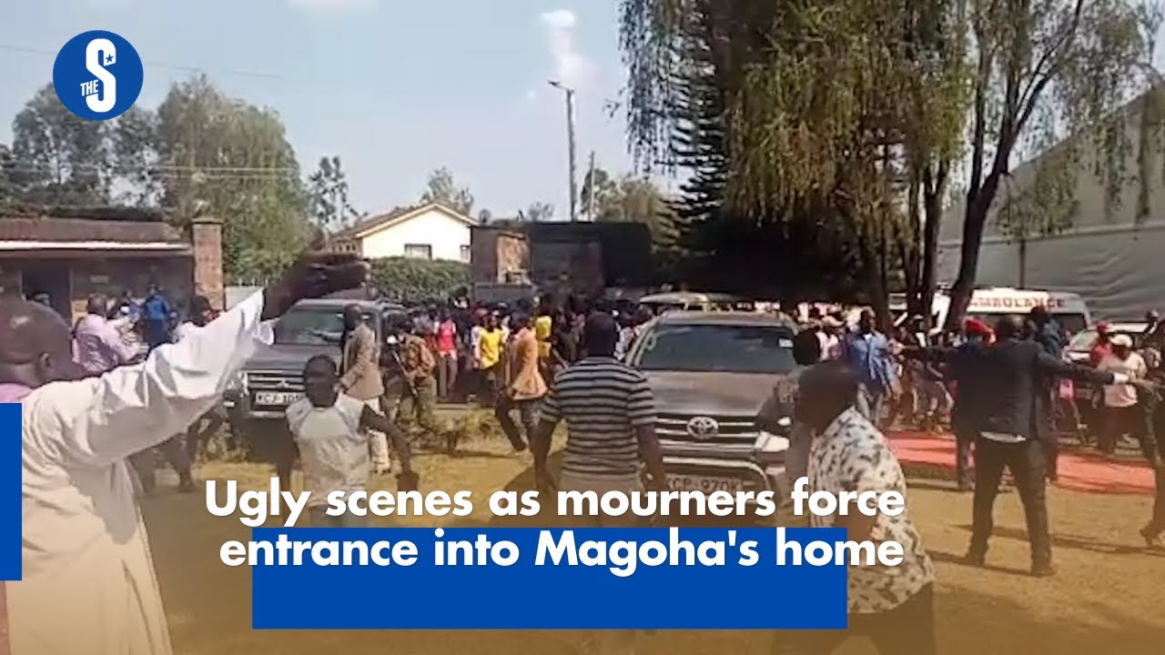 Ugly scenes as mourners force entrance into Magoha's home - YouTube