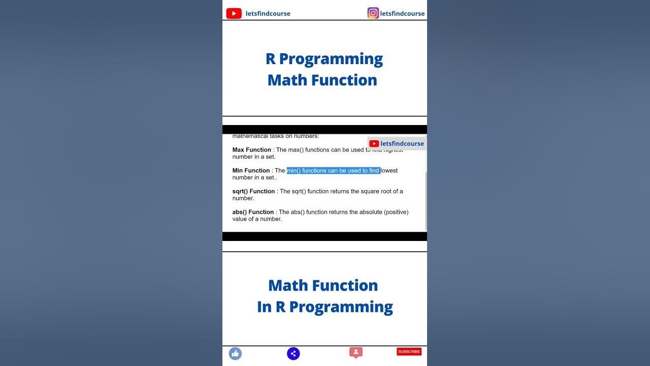 Math Function In R Programming Language Rprogramming Youtube
