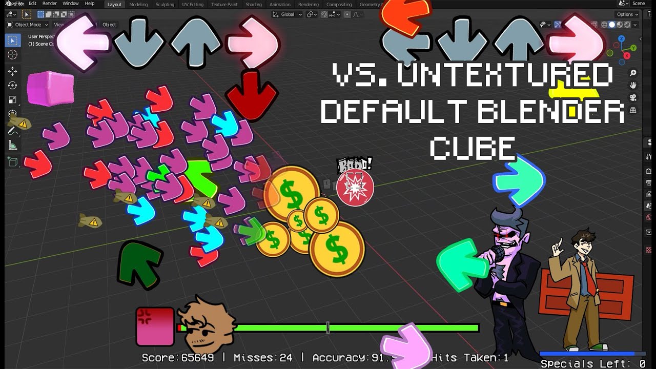 Friday Night Funkin' Vs. Untextured Default Blender Cube Mod Showcase ...