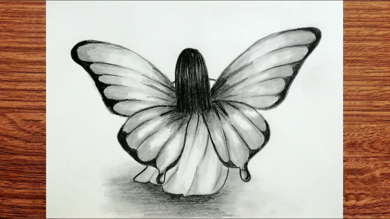 Girl drawing | how to draw a girl with a butterfly wings | fairy ...