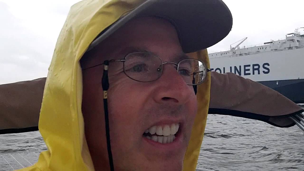 Sharing the Delaware River channel with a large ship - YouTube