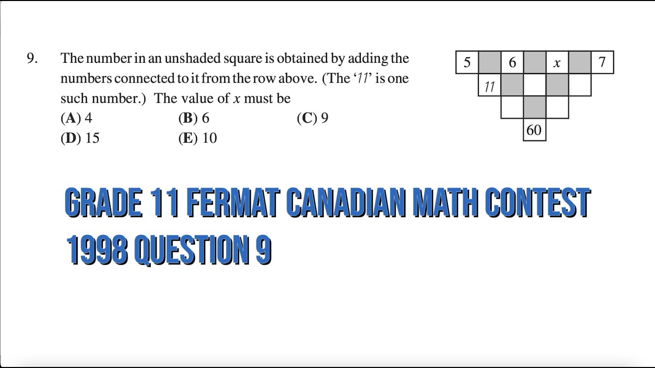 Fermat Canadian Mathematics Competition 1998. Grade 11 question 9 - YouTube