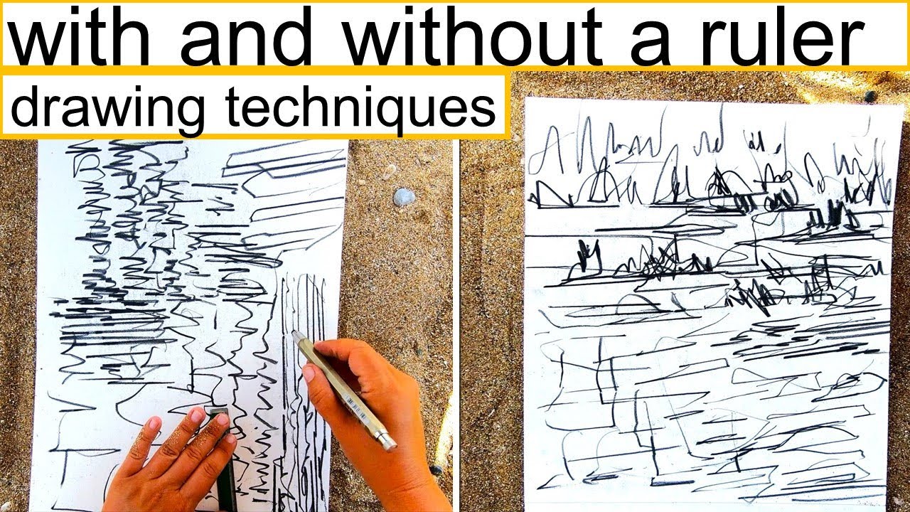 Drawing techniques / With and without a ruler / 2 quick abstract ...