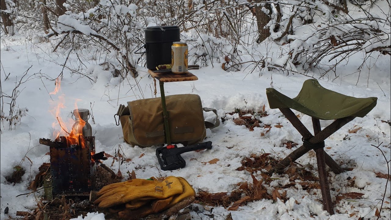 Solo Winter bushcraft / Bushcraft Chair, Bushcraft table, Bushbox Stove ...